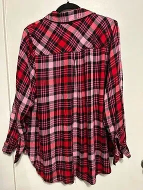 Lane Bryant | Tops | Lane Bryant Red And Pink Plaid Buttonfront Shirt ...